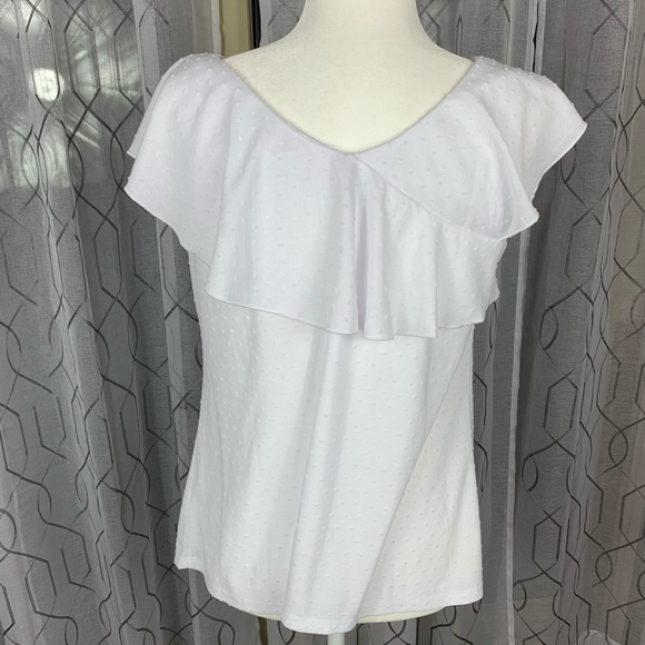 Roz & Ali | Tops | Roz And Ali Swiss Dot Ruffle Top Large | Poshmark